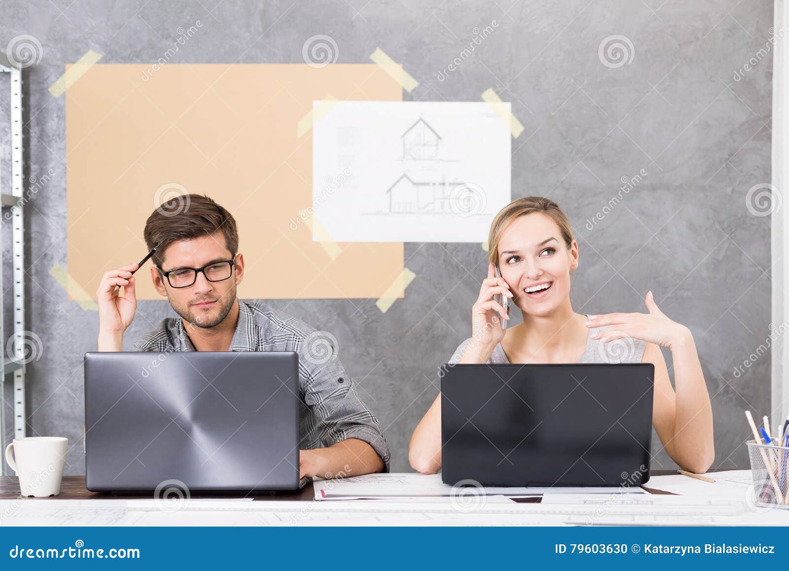 Co-workers Sitting in Front of Computer Screens Stock Photo - Image of ...