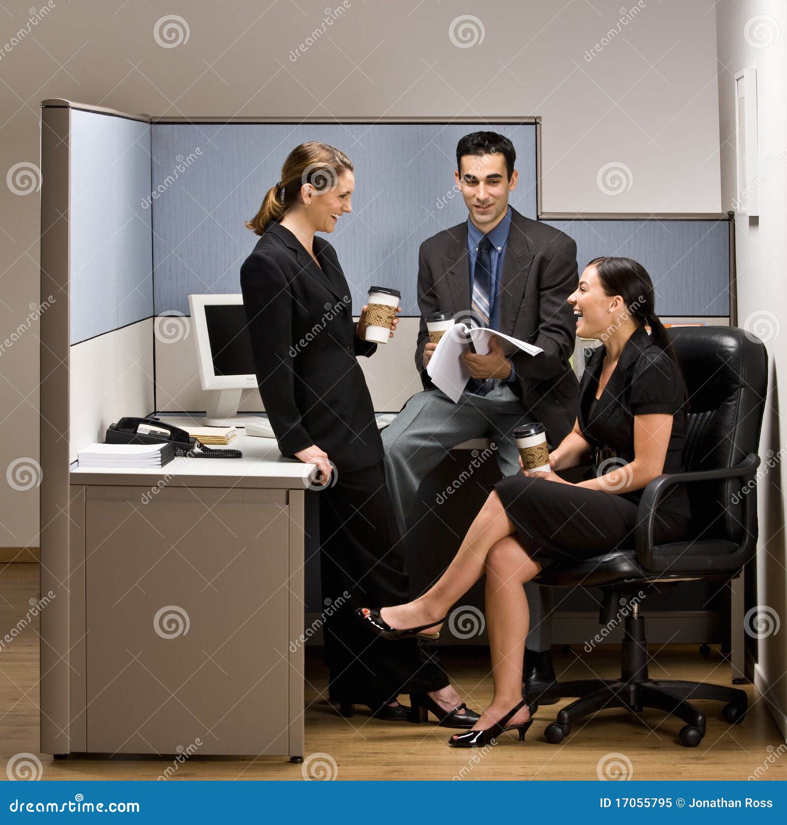 Co-workers Talking in Office Cubicle Stock Image - Image of ...