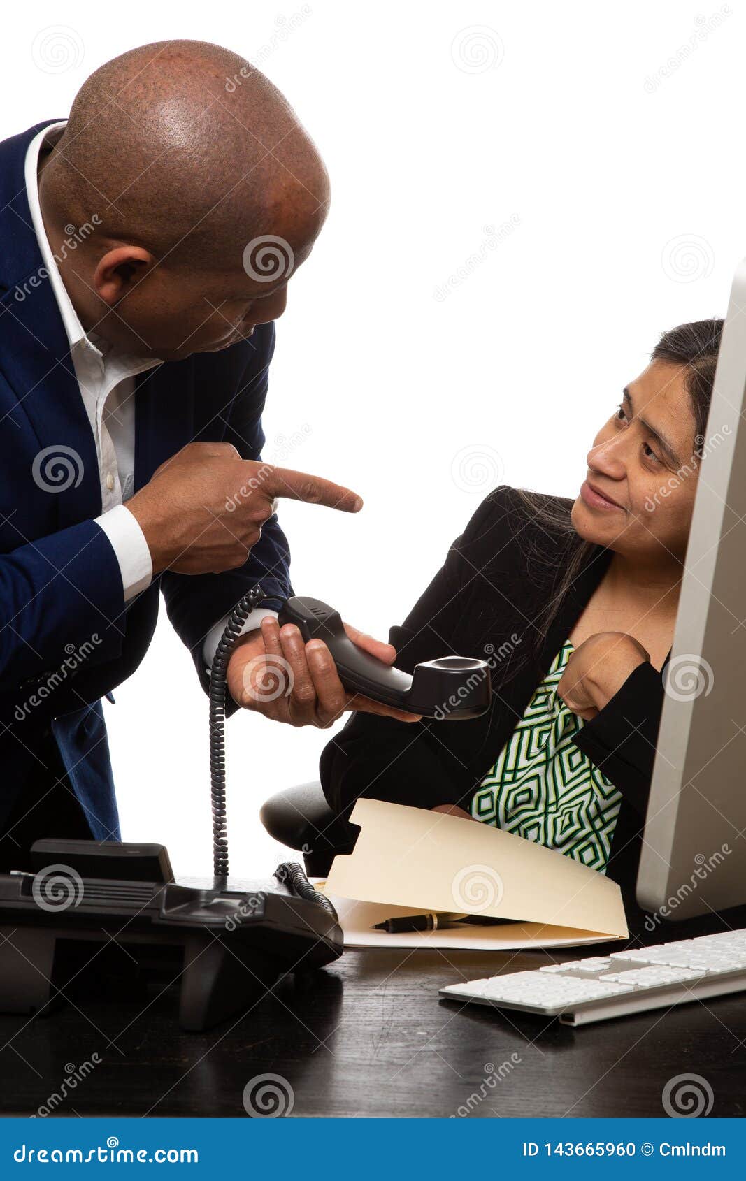 Co-Workers Working on Project and Taking a Call Stock Photo - Image of ...