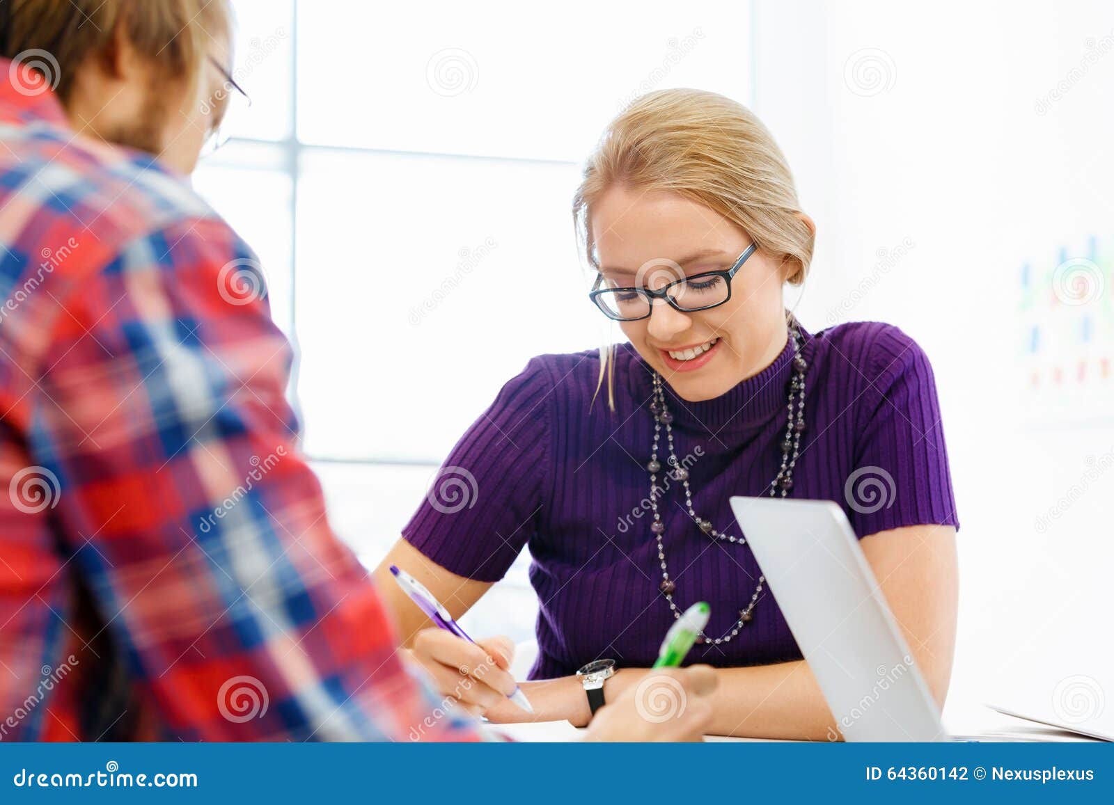 Co-workers Working Together Stock Photo - Image of desktop, marketing ...