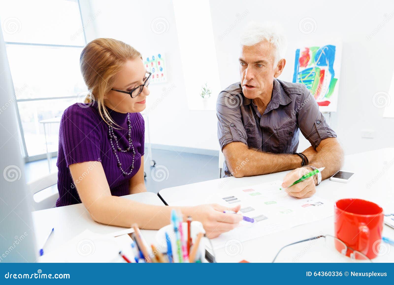 Co-workers Working Together Stock Photo - Image of designer, desktop ...