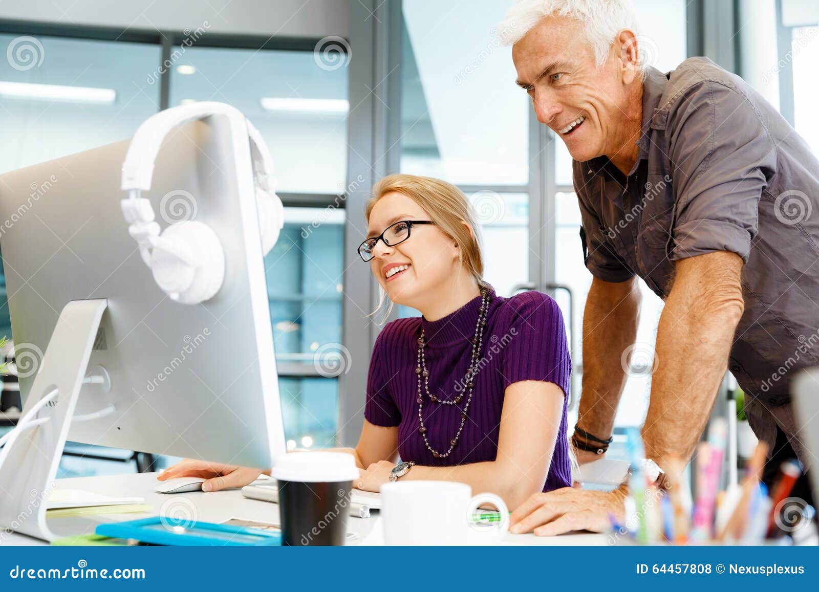 Co-workers Working Together Stock Photo - Image of desktop, business ...