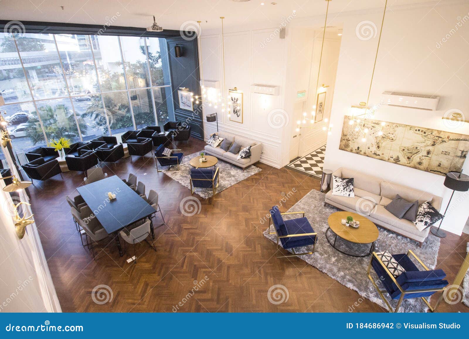 Co Working Corner Open Space Office with Black Sofa, Tables ,large ...