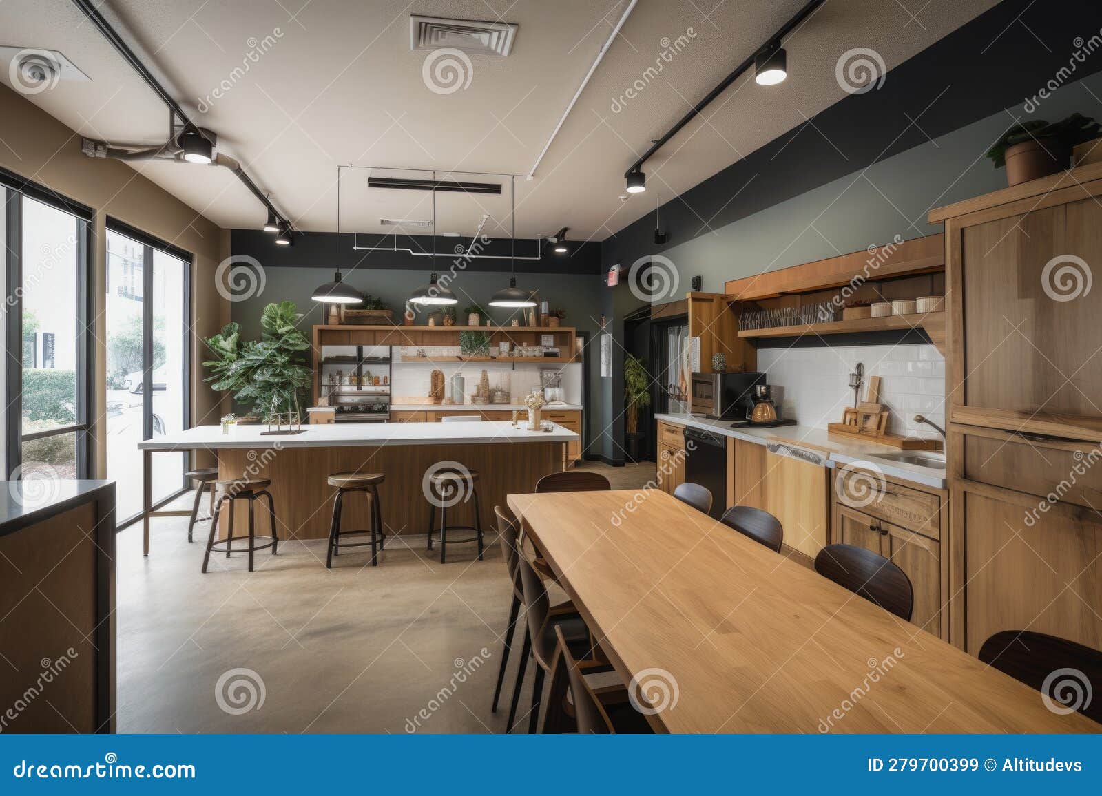 Co-working Space with Communal Kitchen, Coffee Bar, and Breakfast Nook ...