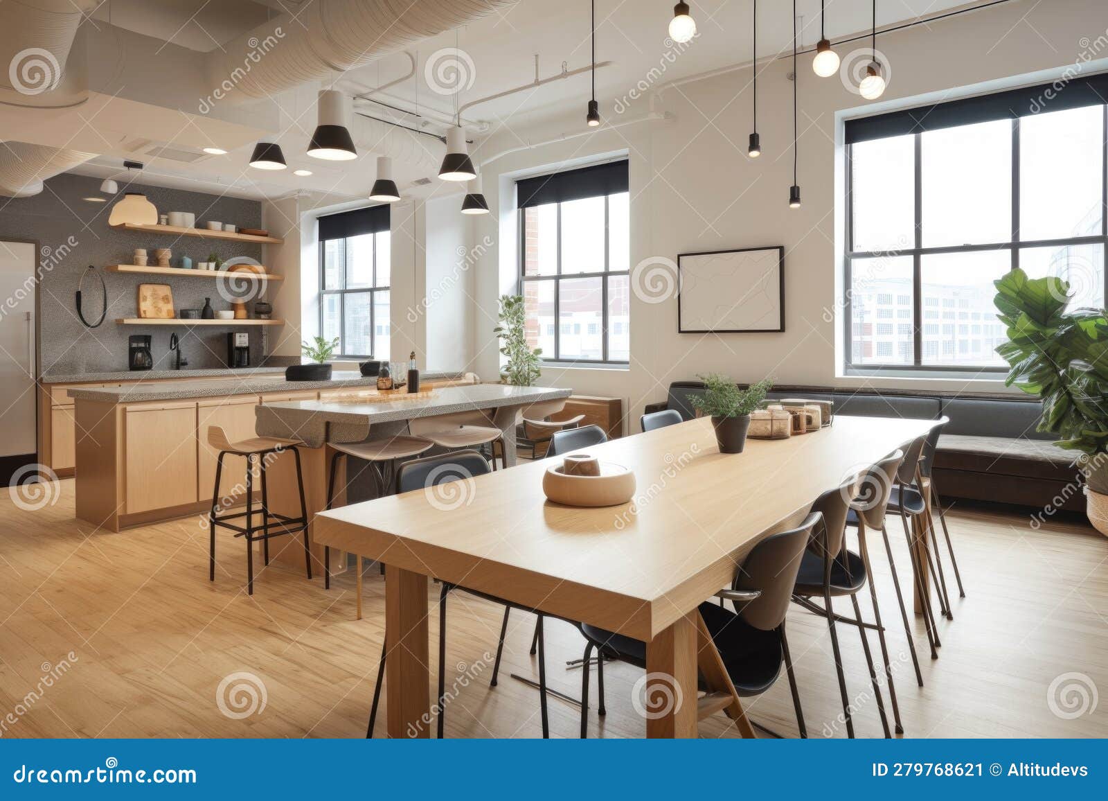 Co-working Space, with Communal Tables and Modern Decor Stock Image ...