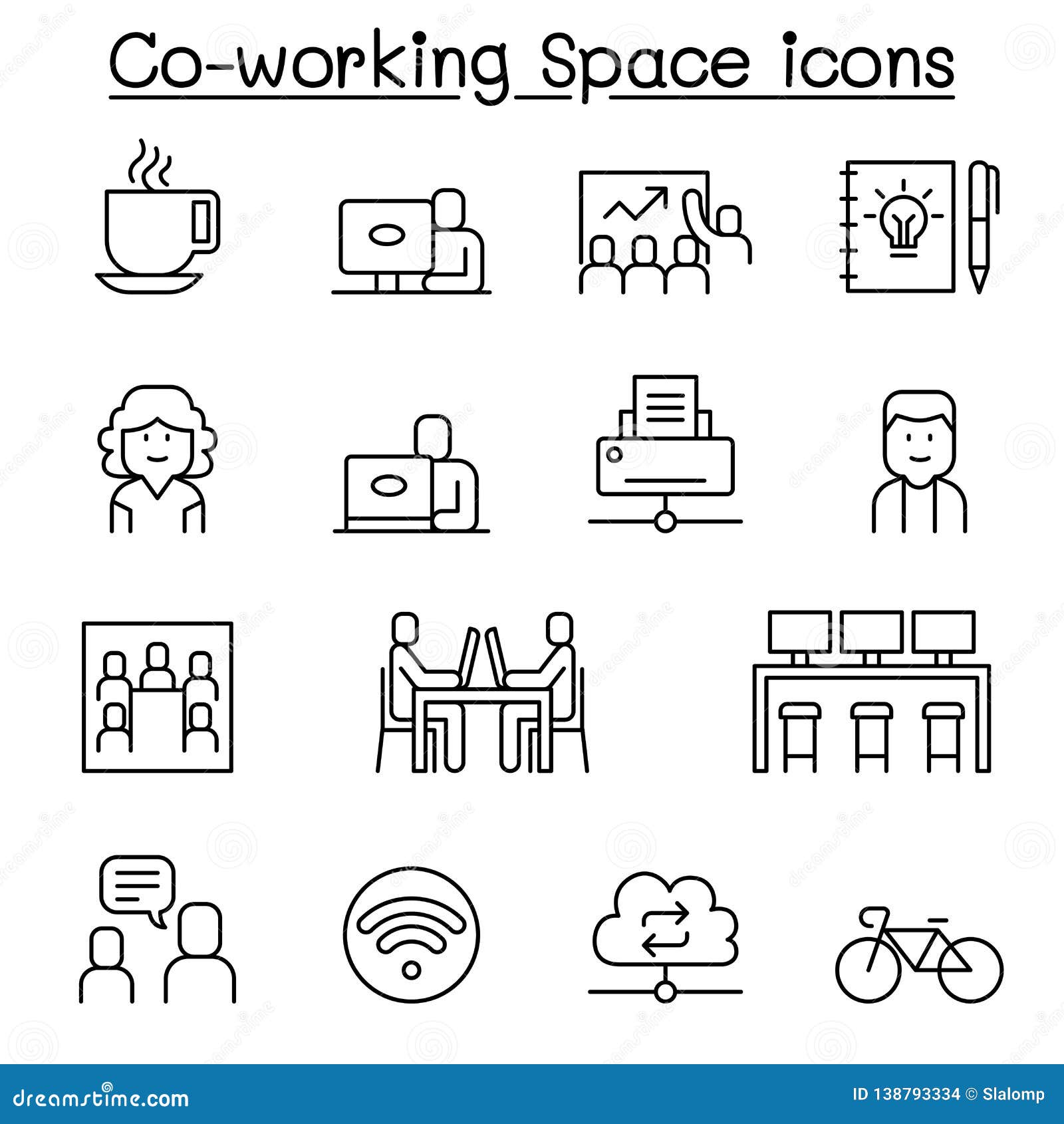 Co Working Space Icon Set in Thin Line Style Stock Vector ...