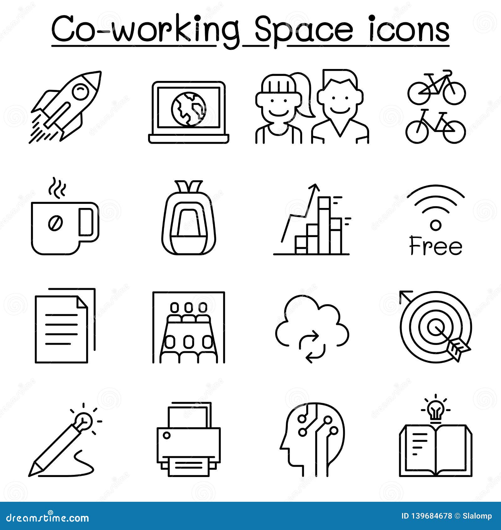 Co-working Space Icon Set in Thin Line Style Stock Vector ...