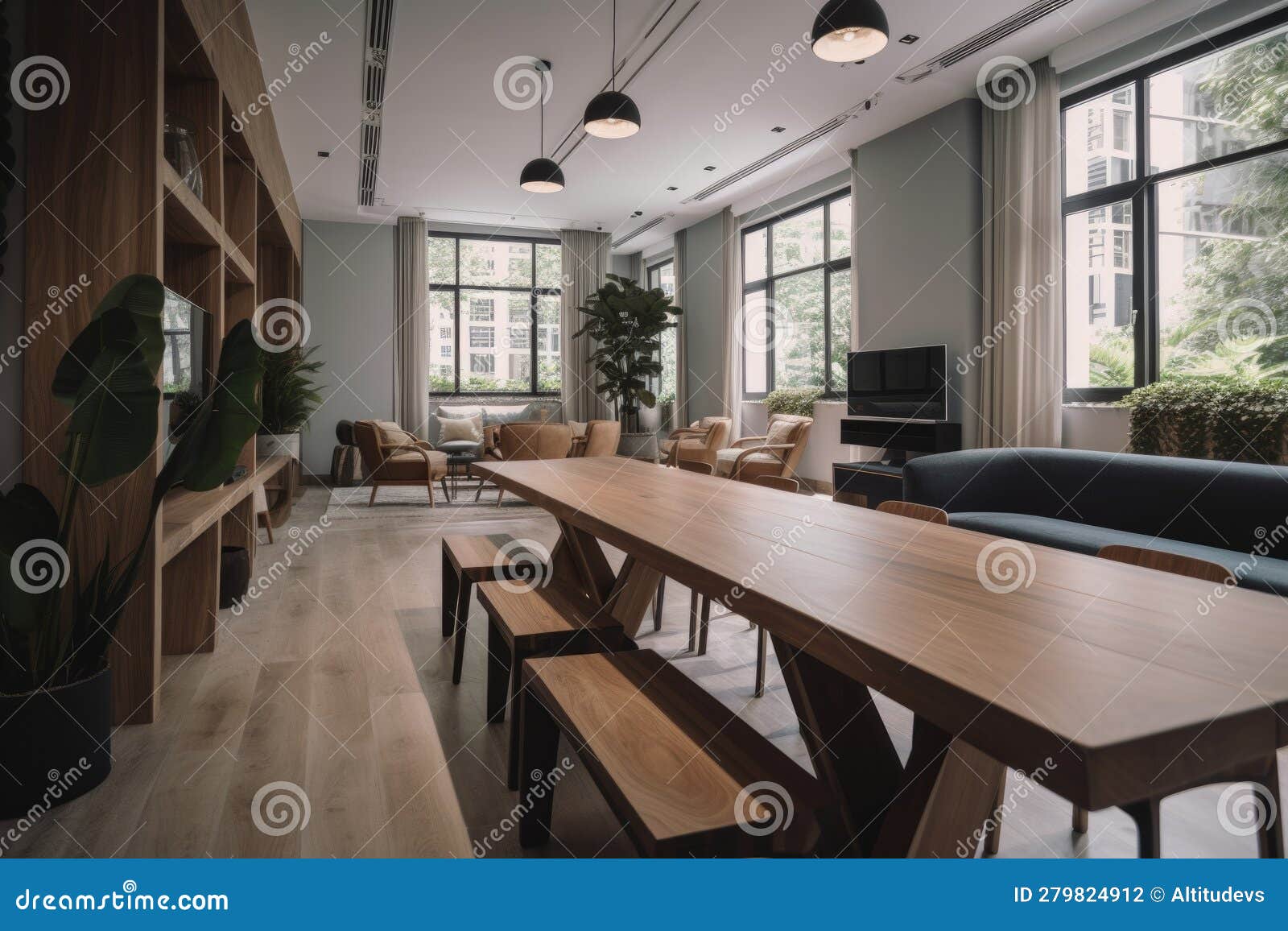 Co-working Space with Large Communal Table and Conference Room for ...