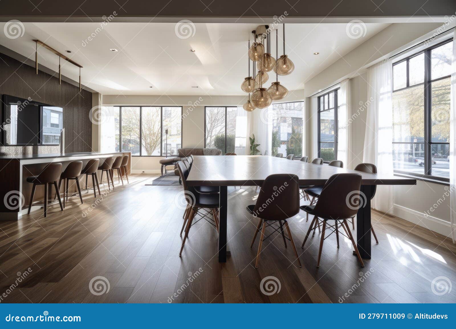 Co-working Space with Large Communal Table and Conference Room for ...