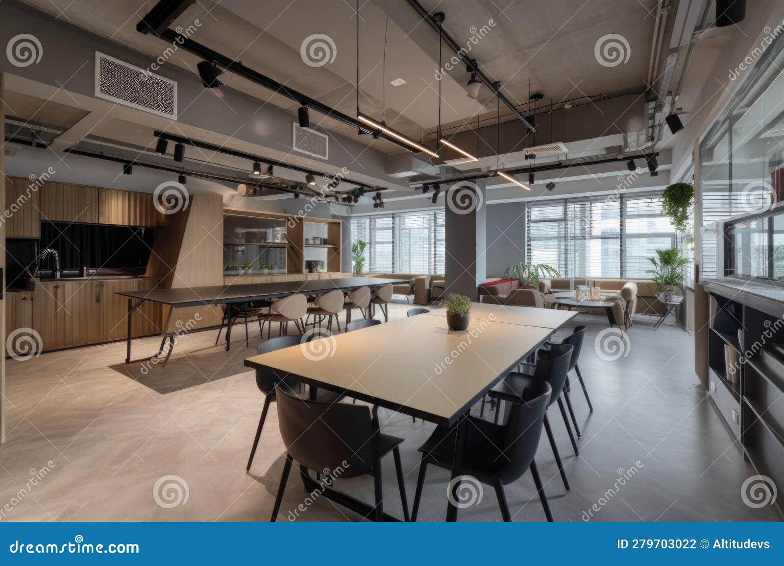 Co-working Space with Modern and Sleek Design, Featuring Open Layout ...