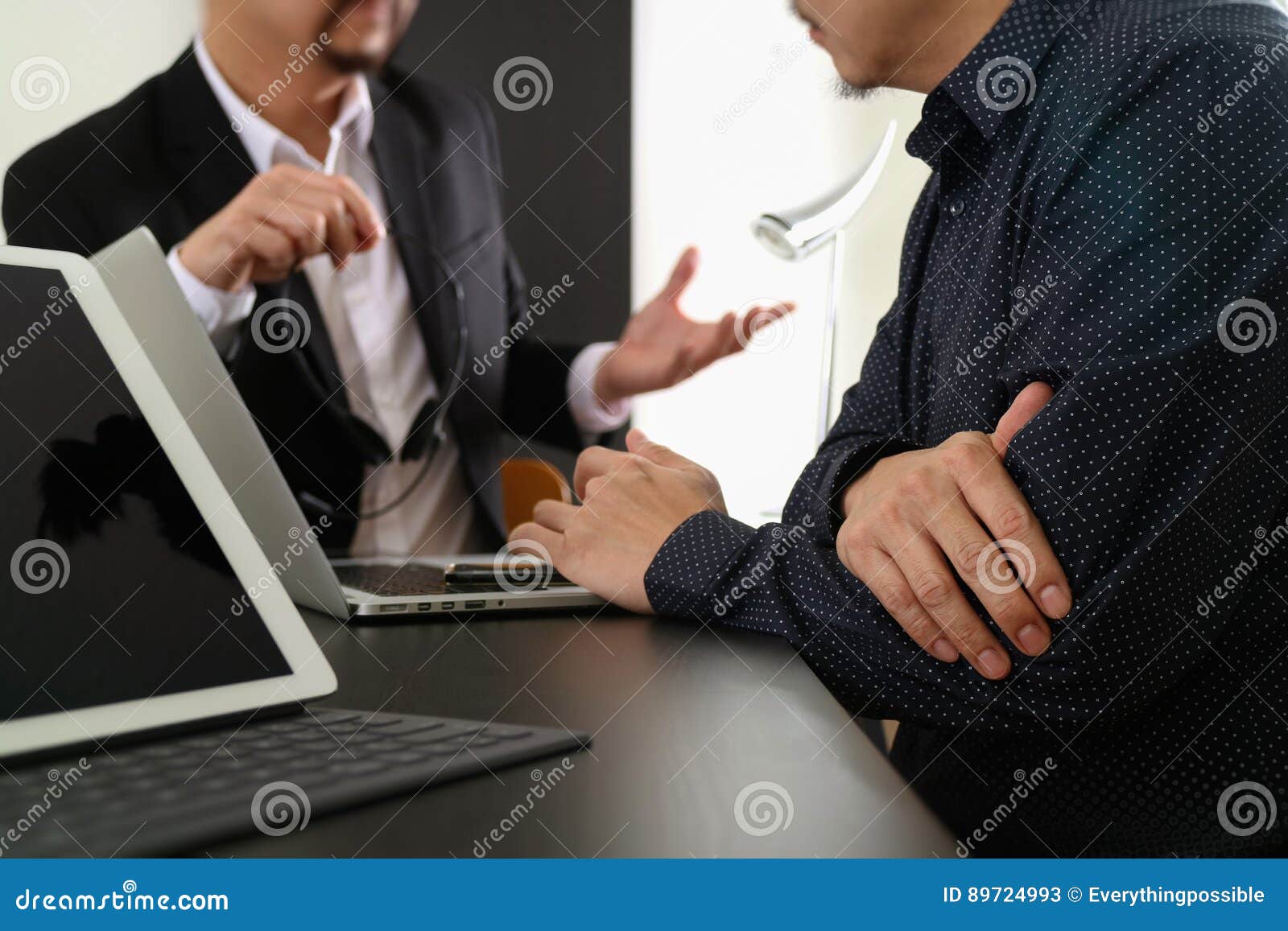Co Working Team Meeting Concept,Man Using VOIP Headset with Digital ...