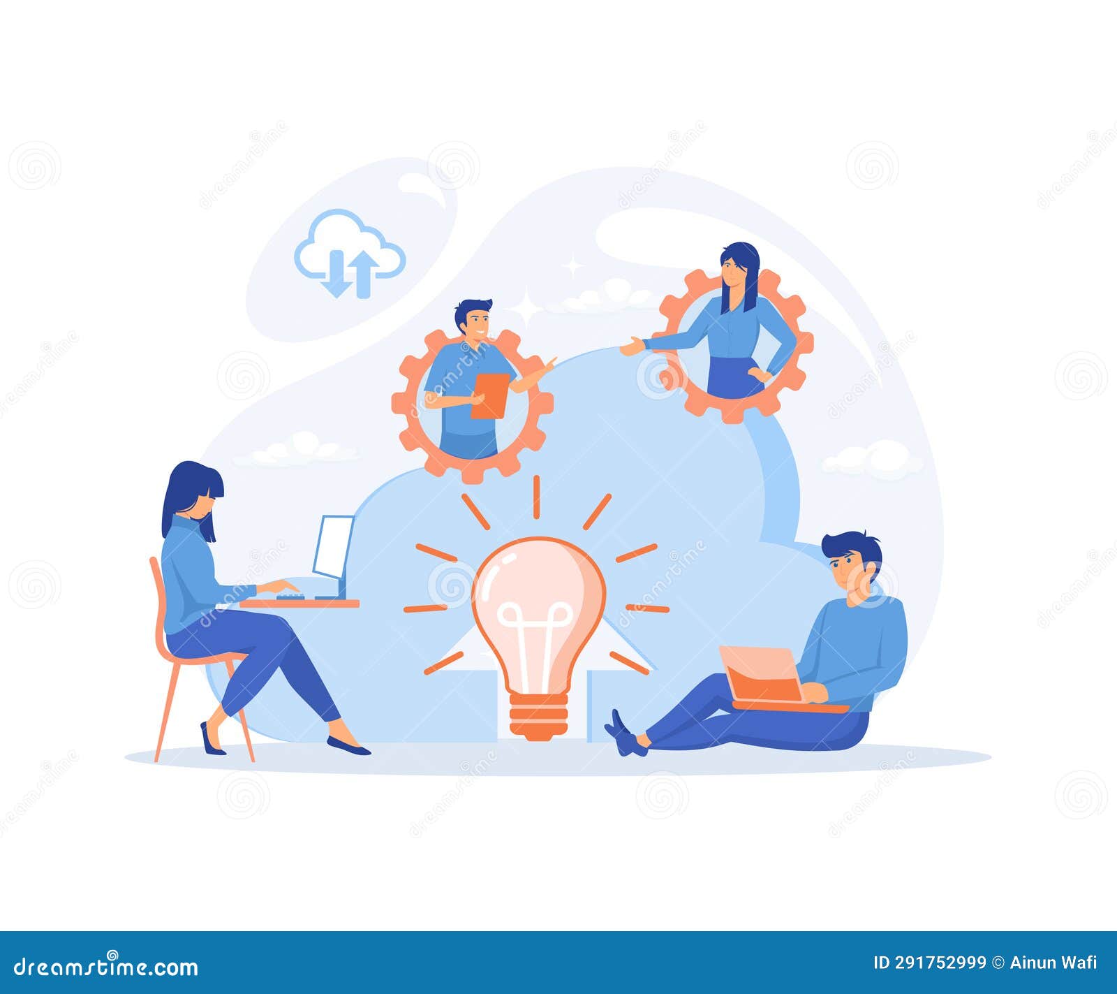 Co Working Team of Users Connected by Cloud Computing and Light Bulb ...
