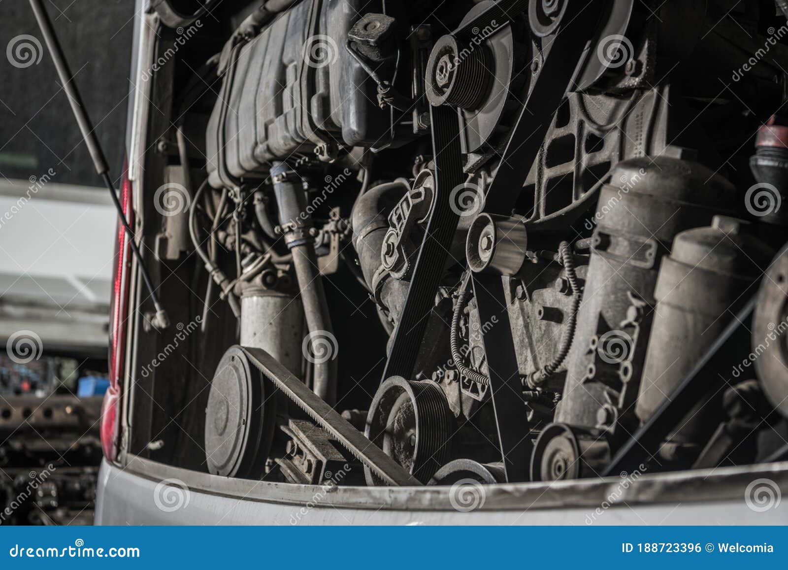 Coach Bus Inspection and Maintenance Stock Photo - Image of elements ...