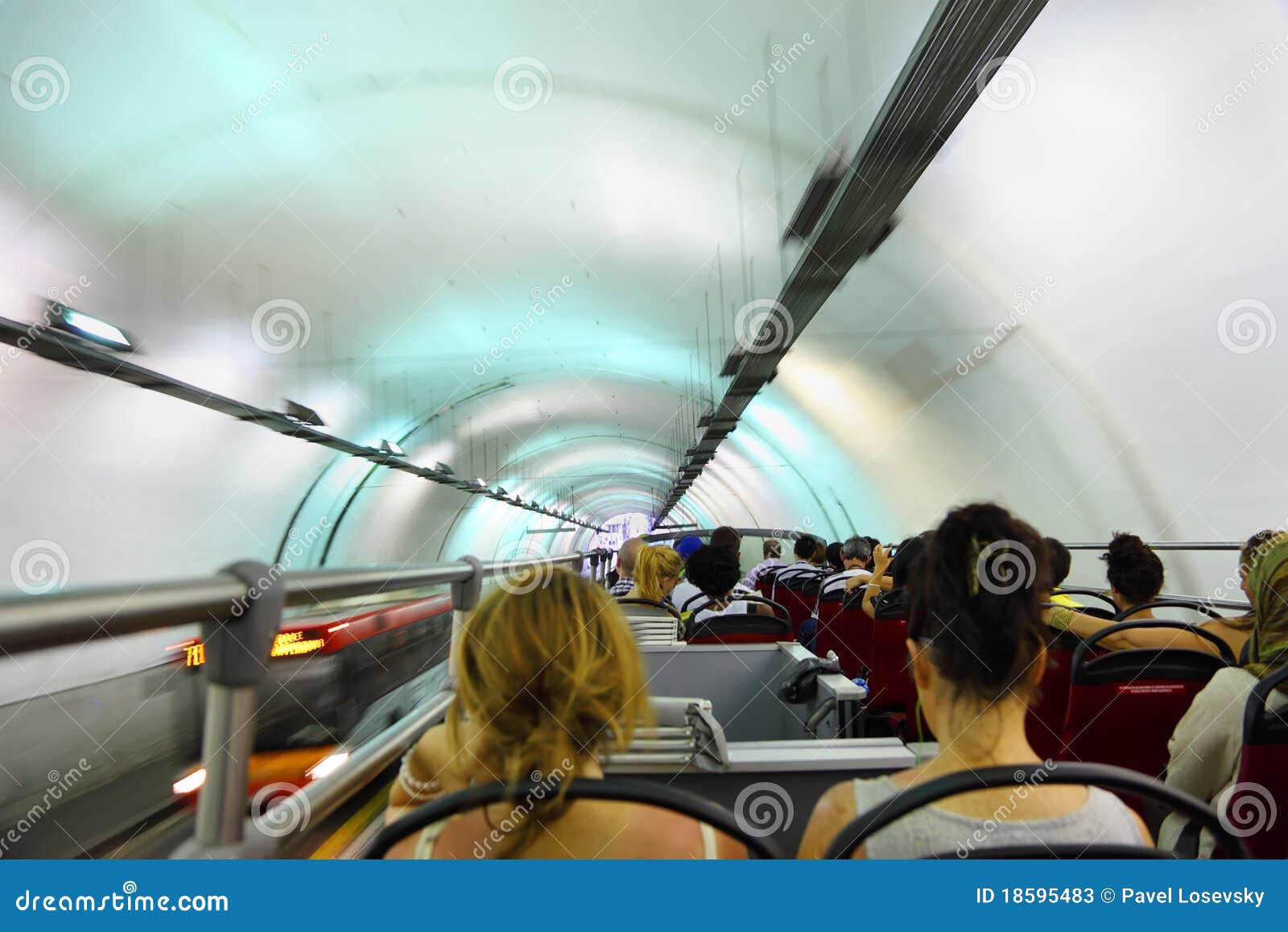 Coach bus rides in tunnel editorial stock photo. Image of architecture ...