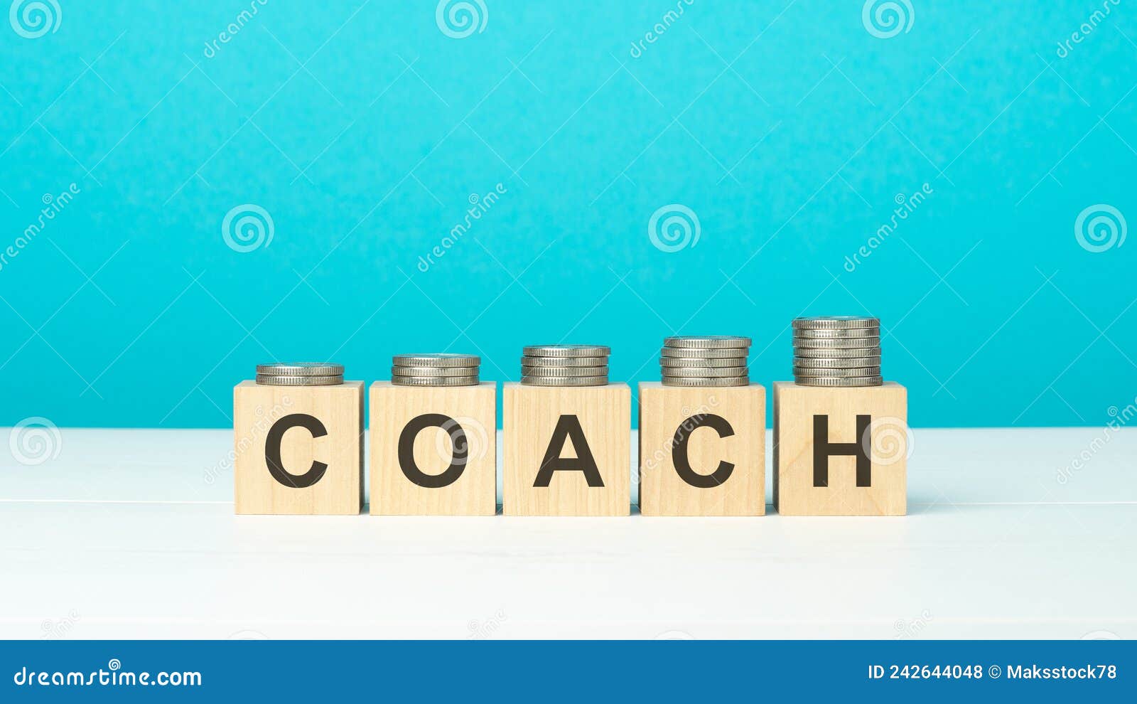 Wooden Blocks with Text Coach and Coins on Wooden Table. Copy Space ...