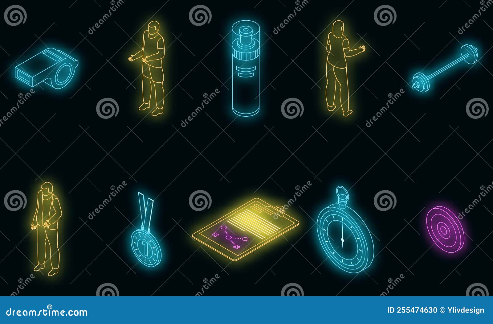 Coach Icons Set Vector Neon Stock Vector - Illustration of tutor, goal ...