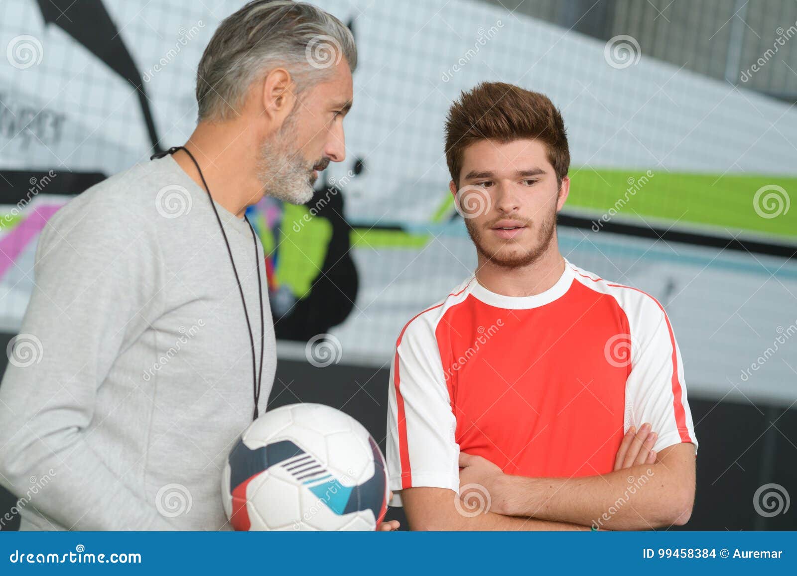 Coach and Play Football Indoor Stock Photo - Image of school, athlete ...