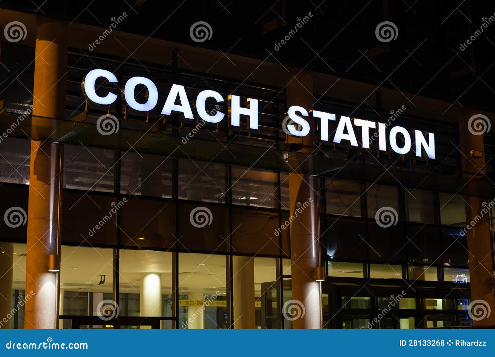 Coach Station Illuminated Sign Stock Photo - Image of station, night ...