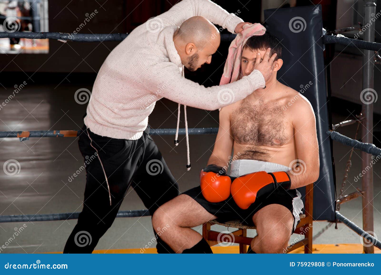 Coach Supports Boxer before a Fight Stock Photo - Image of adult, glove ...