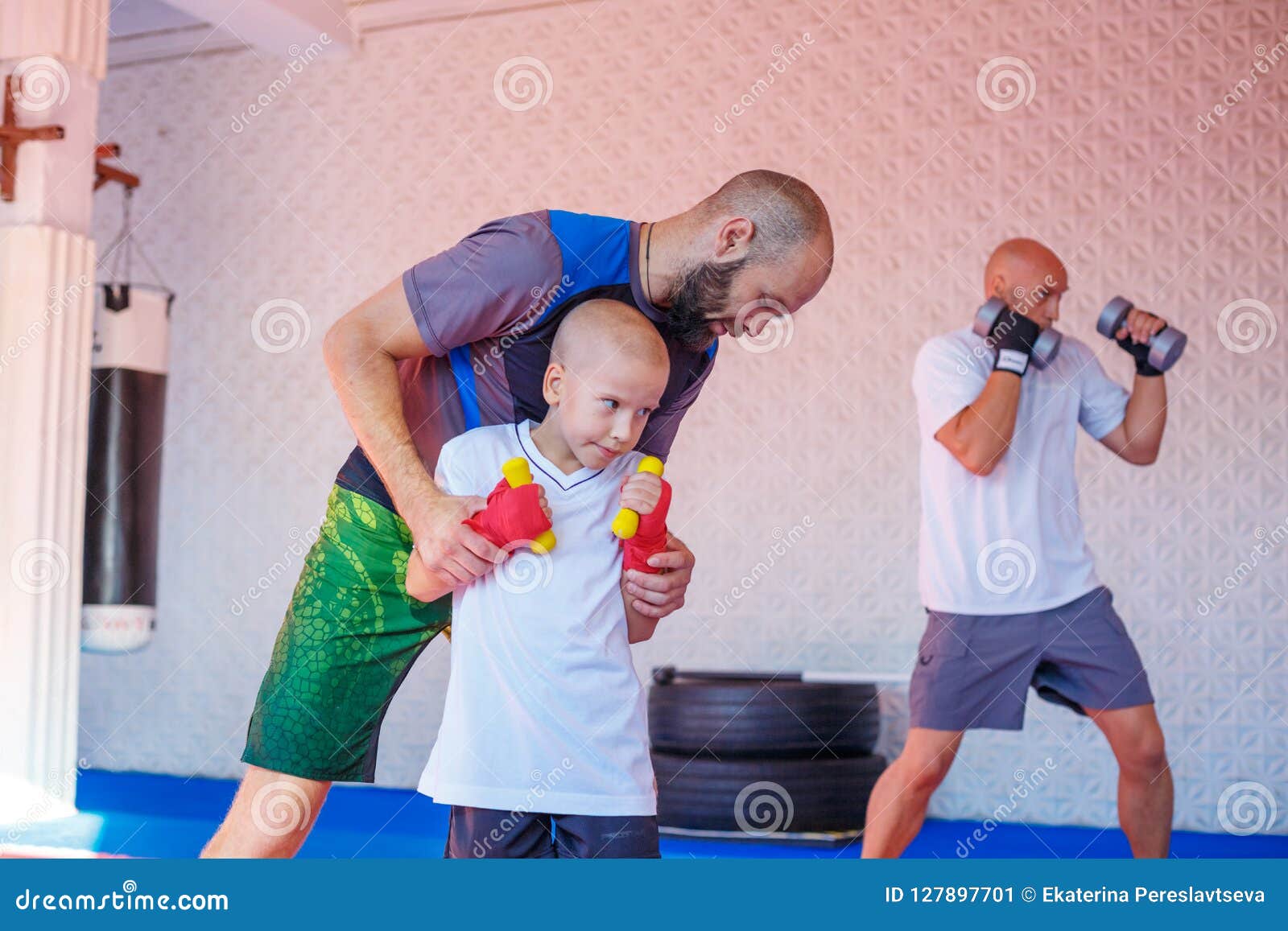 The Coach Teaches the Boy Kick Boxing Stock Image - Image of class ...