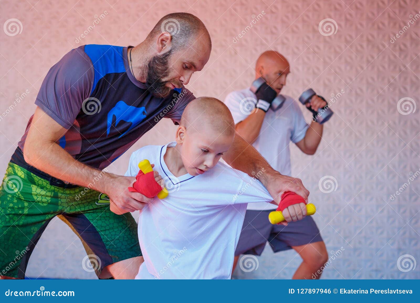 The Coach Teaches the Boy Kick Boxing Stock Photo - Image of pugilist ...