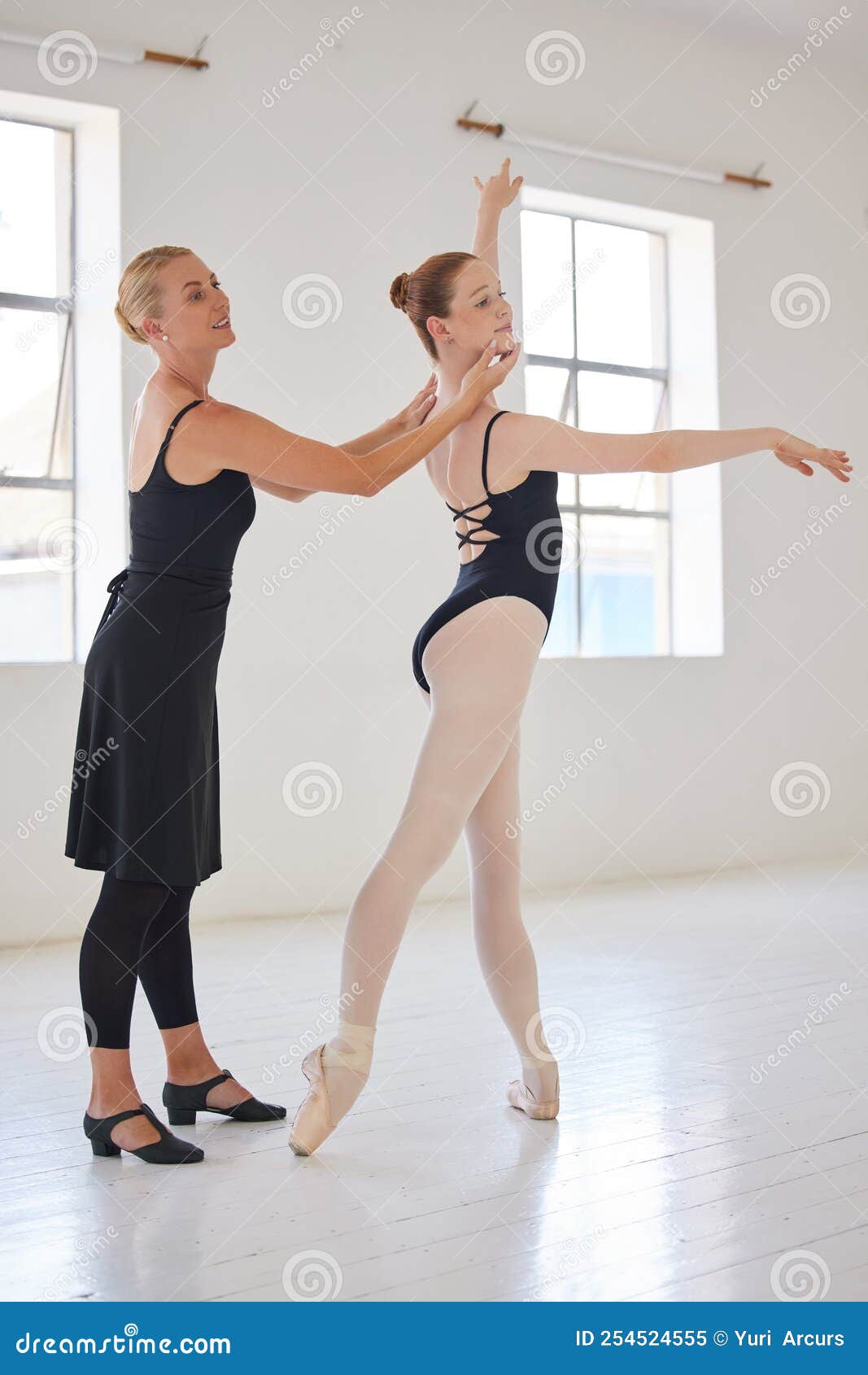 Coach Training a Ballet Dancer in Studio, Girl Learning a Dance ...