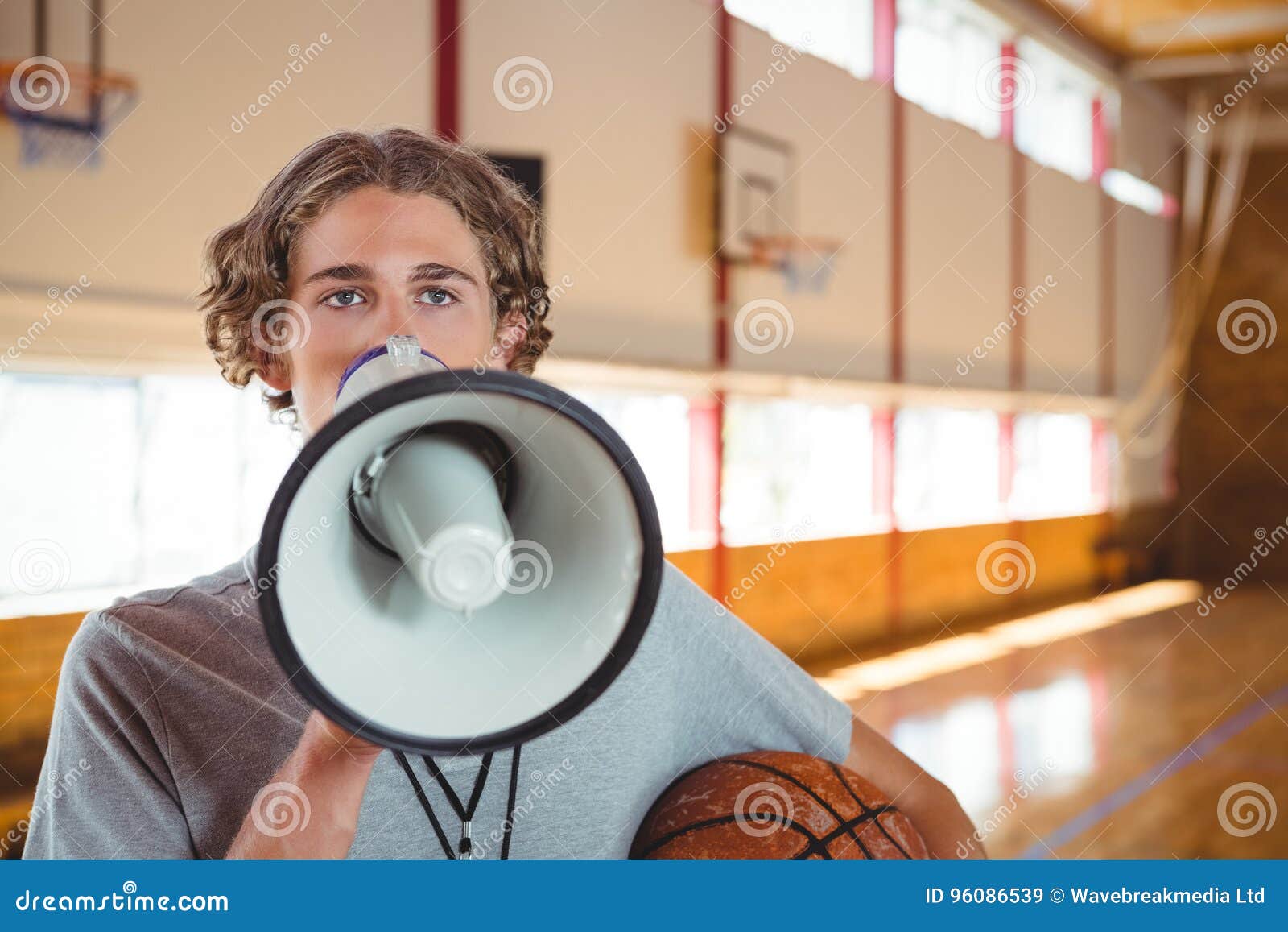 Coach using megaphone stock image. Image of away, competitive - 96086539