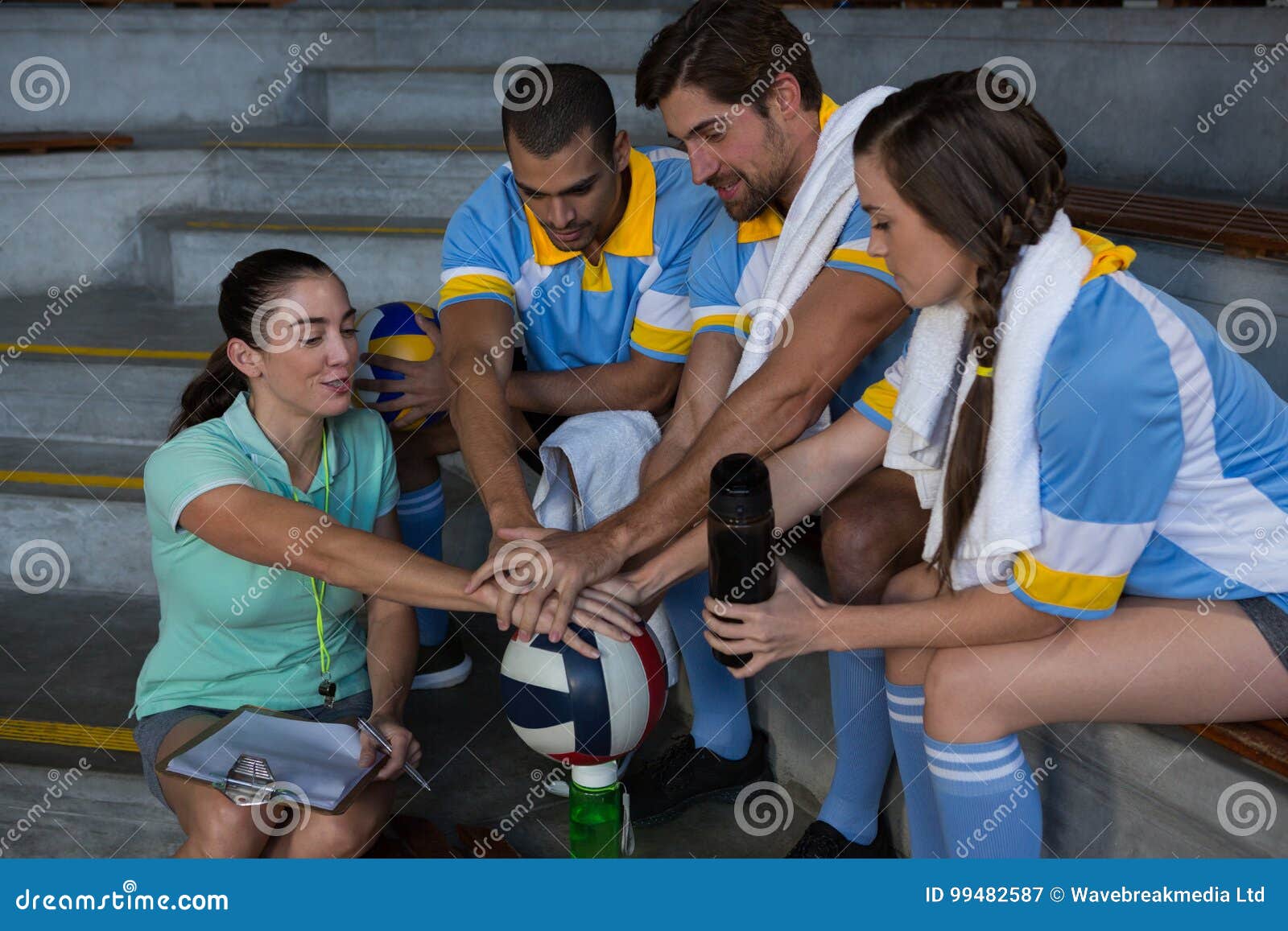 Coach with Volleyball Players Taking Oath Stock Image - Image of bottle ...