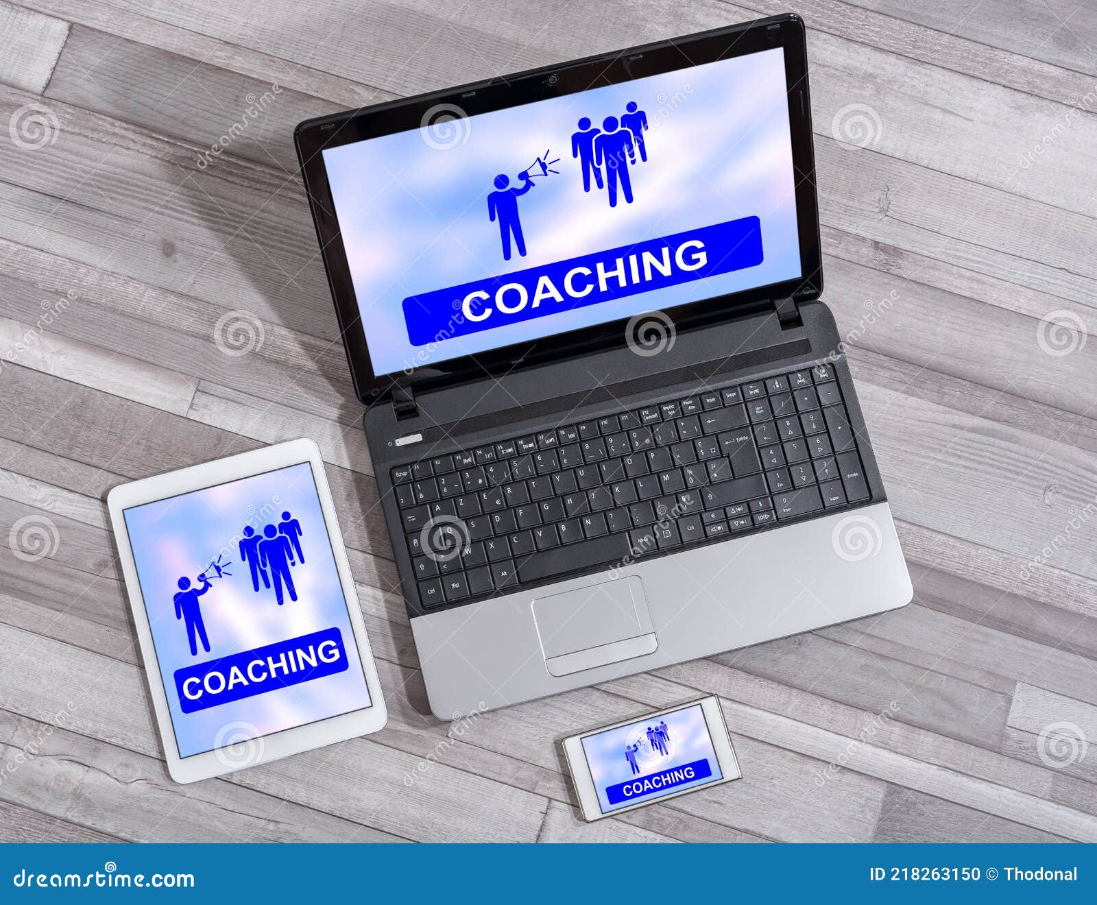 Coaching Concept on Different Devices Stock Photo - Image of advisor ...