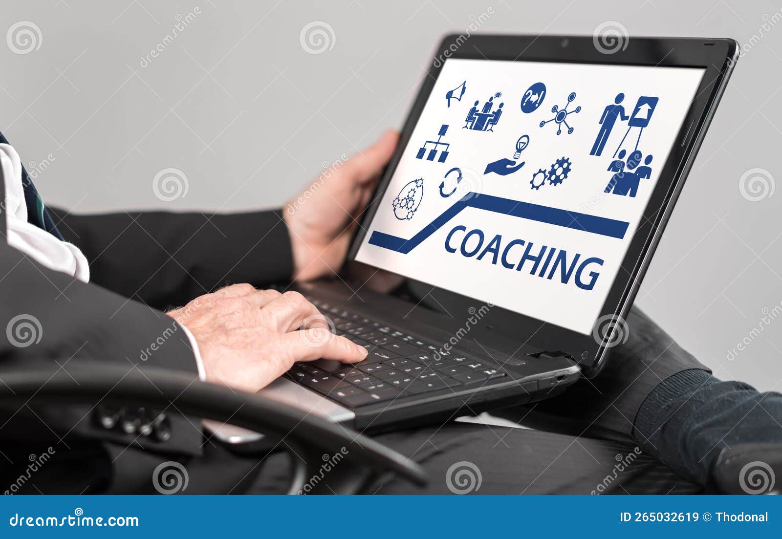 Coaching Concept on a Laptop Stock Image - Image of seminar, motivation ...