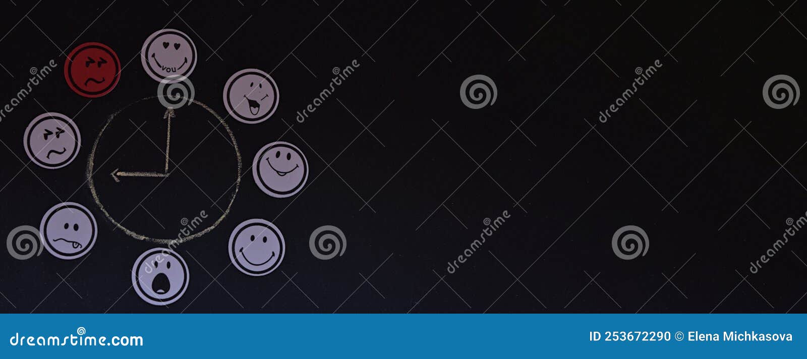 Coaching. Emoji Faces with Different Emotions Around a Clock Drawn in ...