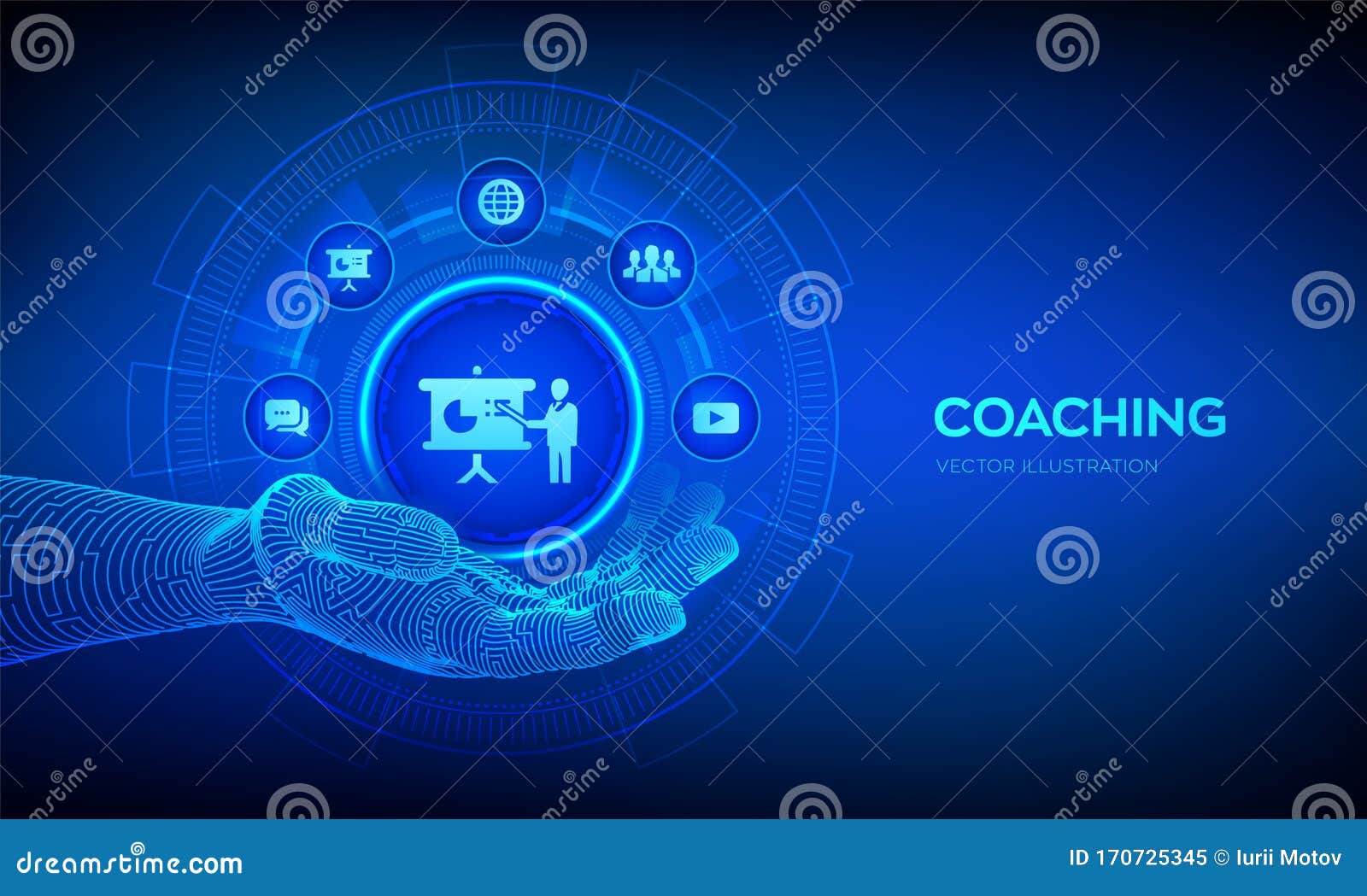 Coaching Icon in Robotic Hand. Coaching and Mentoring Concept on ...