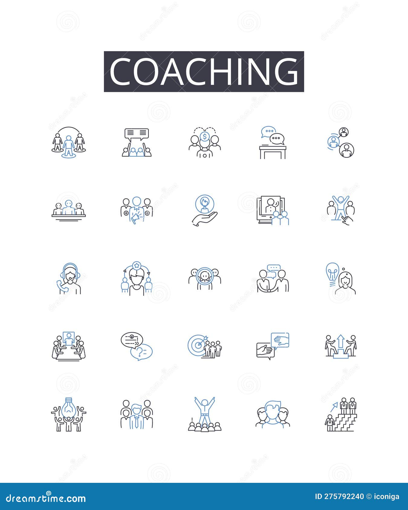 Coaching Line Icons Collection. Mentoring, Guiding, Training ...