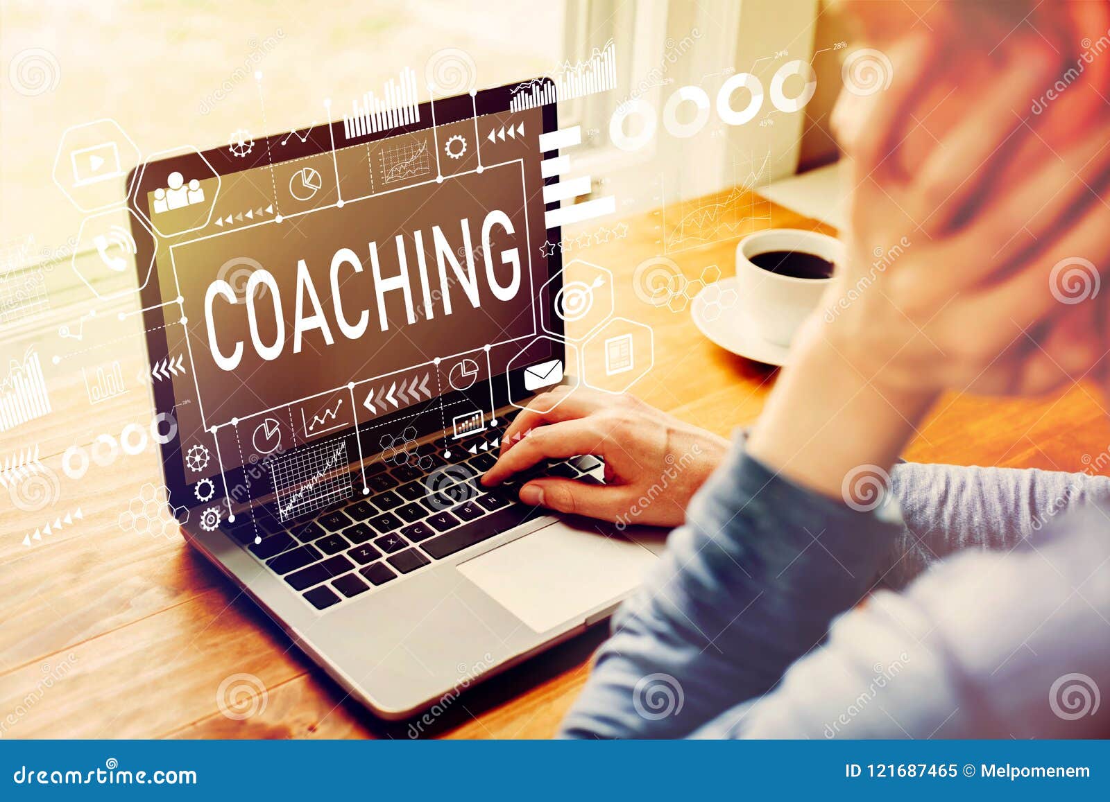 Coaching with Man Using a Laptop Stock Image - Image of concept, graph ...