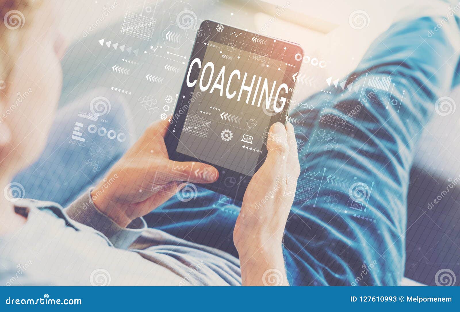 Coaching with Man Using a Tablet Stock Image - Image of graph, screen ...