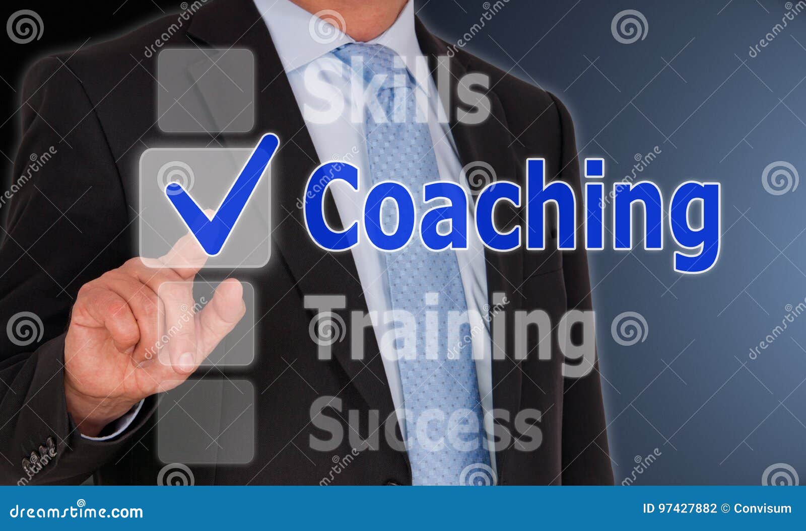 Coaching - Manager with Touchscreen Button Stock Photo - Image of ...