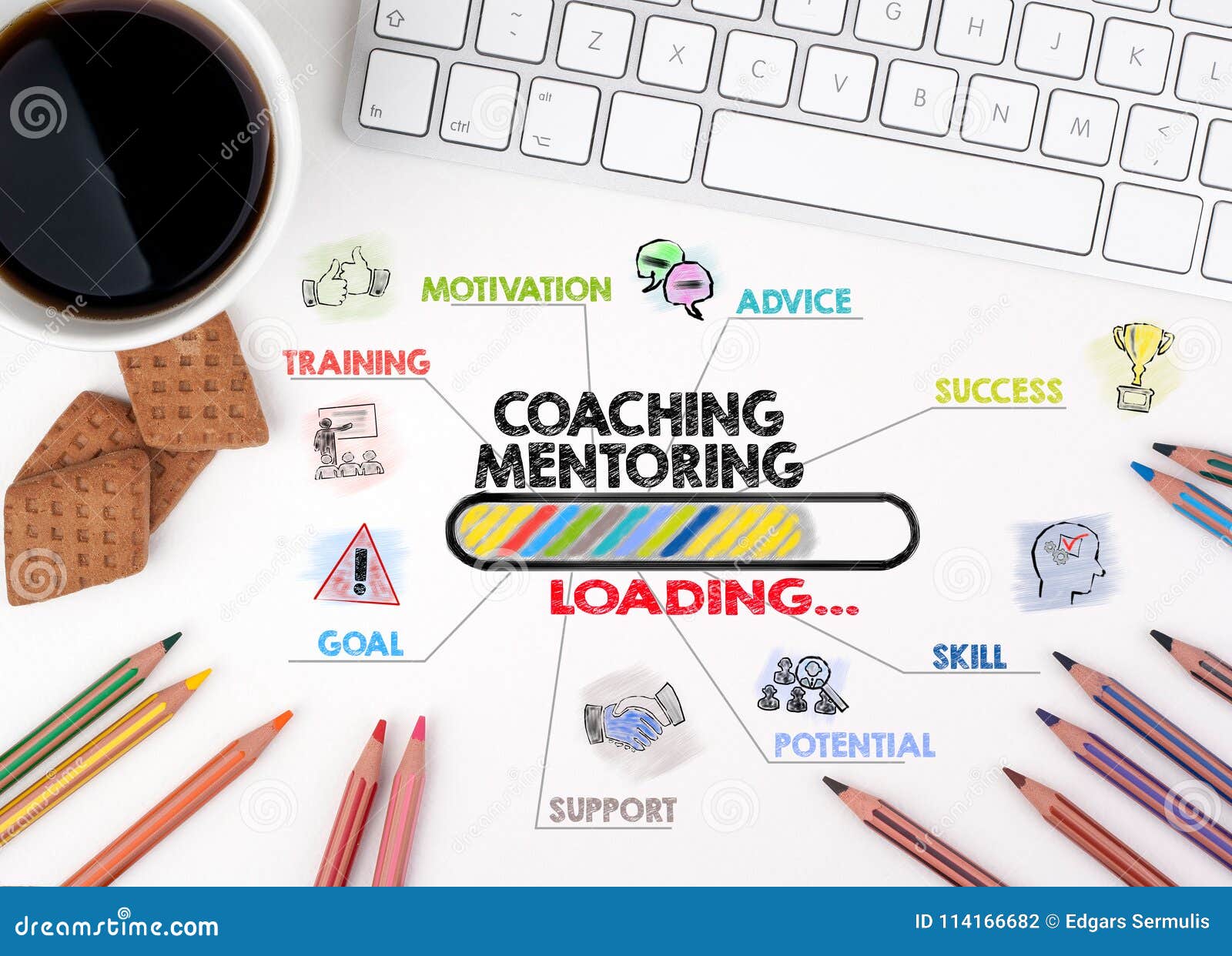 Coaching and Mentoring Concept. Chart with Keywords and Icons Stock ...