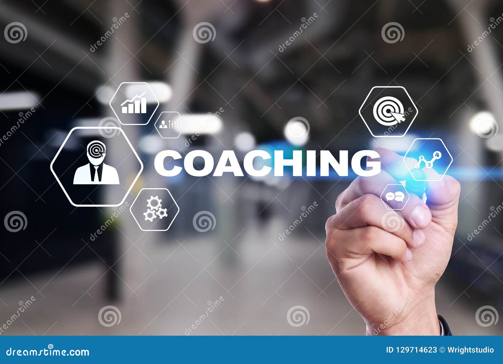 Coaching and Mentoring on Virtual Screen. Personal Development Concept ...