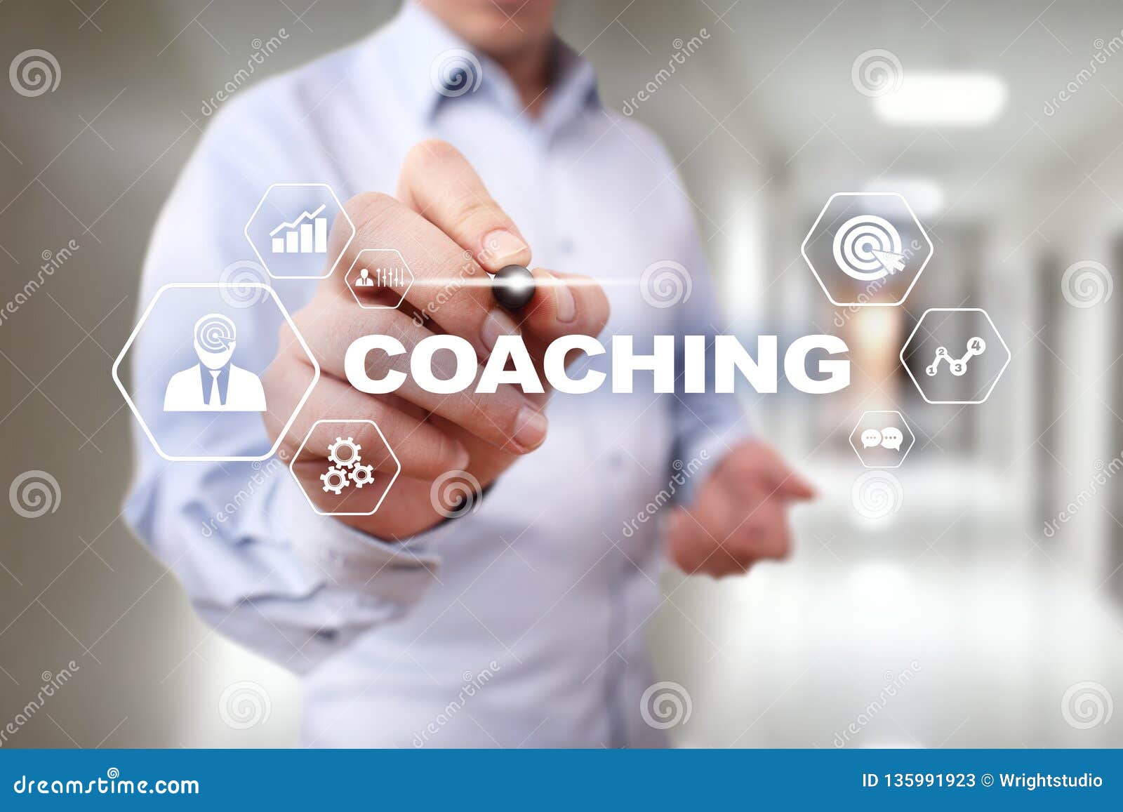 Coaching and Mentoring on Virtual Screen. Personal Development Concept ...