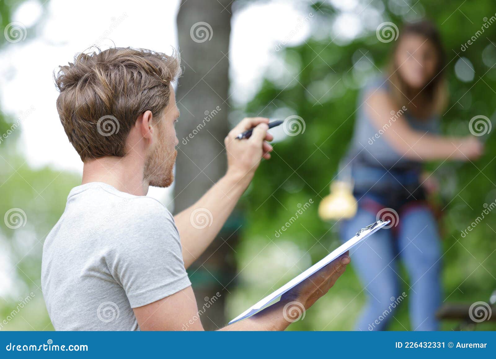 Coaching Outdoor Pointing Up with Hands Stock Image - Image of green ...