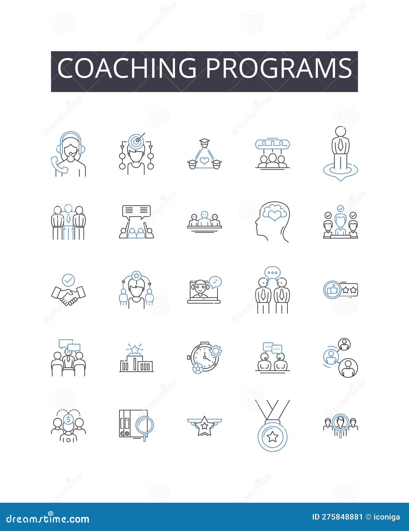 Coaching Programs Line Icons Collection. Leadership Training ...