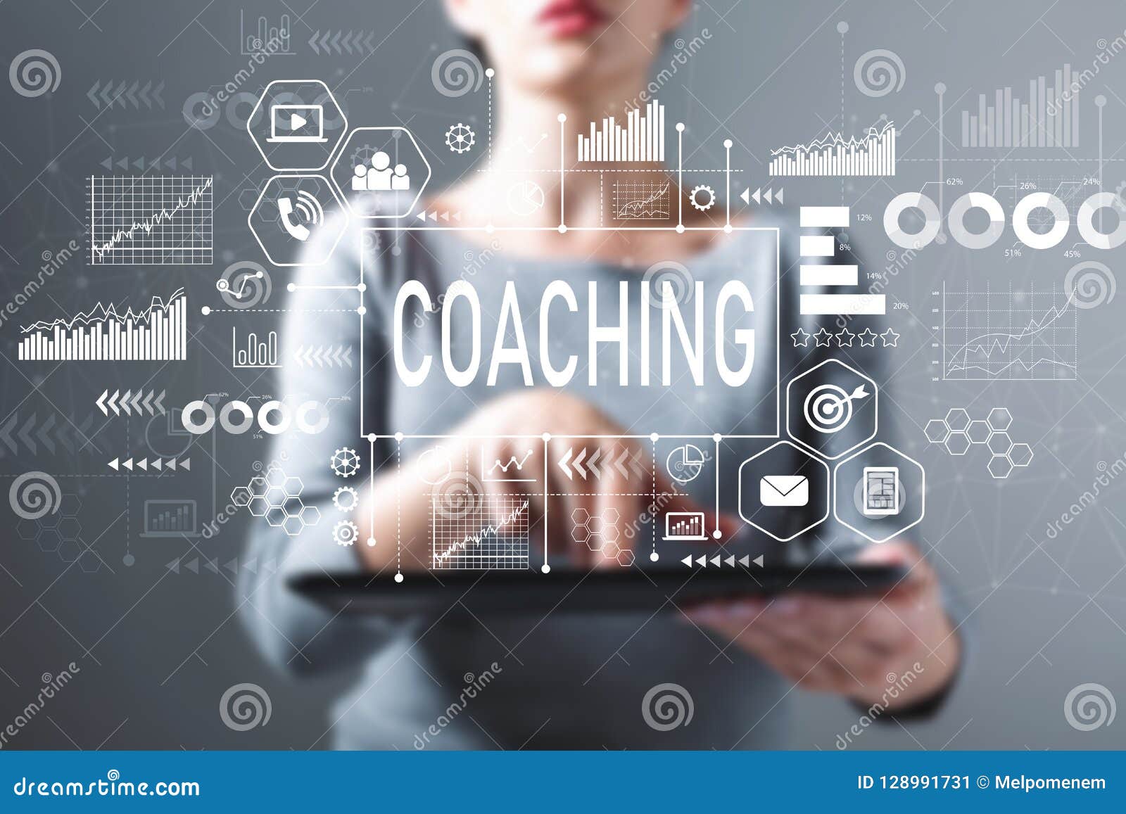 Coaching with Woman Using a Tablet Stock Image - Image of gray ...