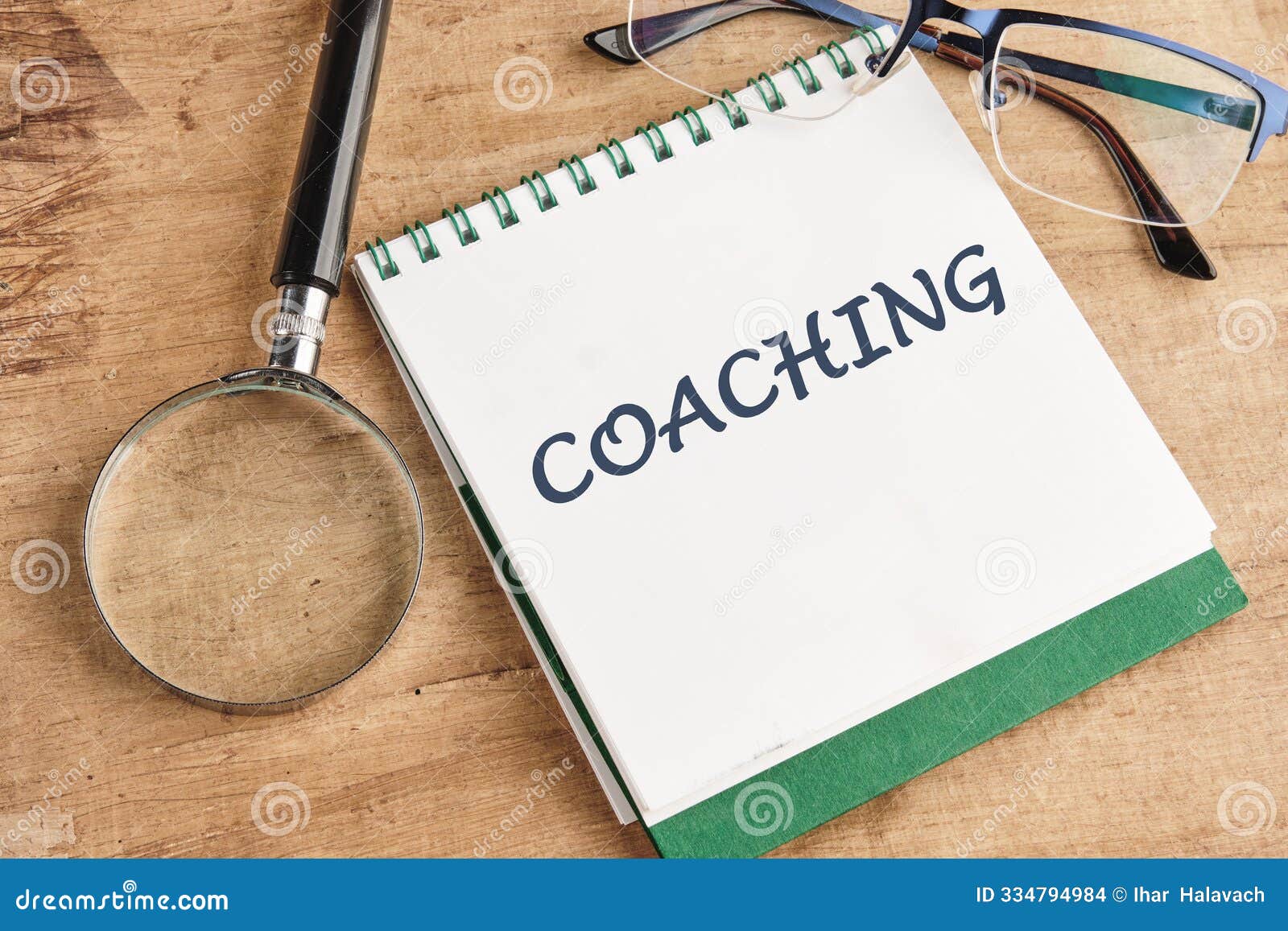 COACHING Written in a Notebook on a Papyrus Background, Top View Stock ...