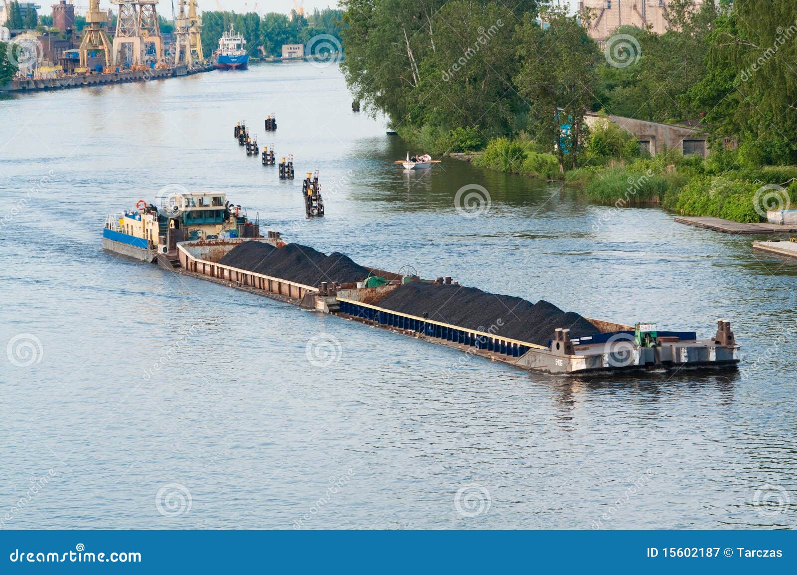 Coal Barge Sailing on the River Stock Image - Image of water, sailing ...