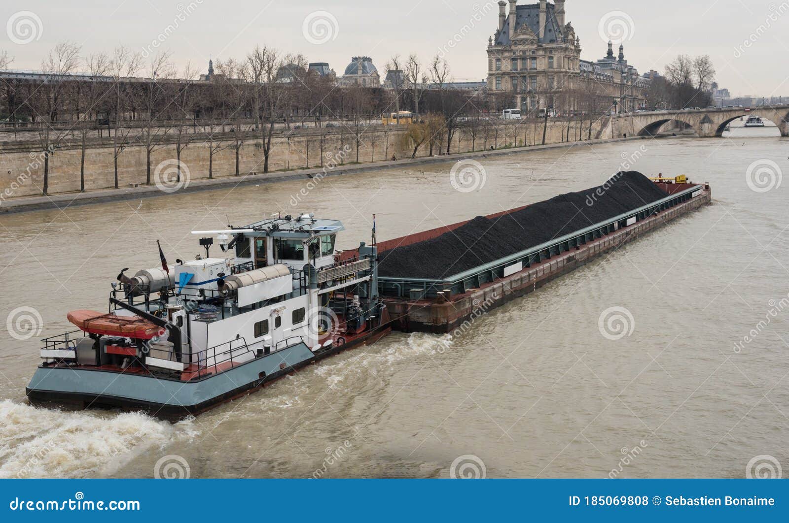Coal barge in Paris stock photo. Image of paris, shipping - 185069808