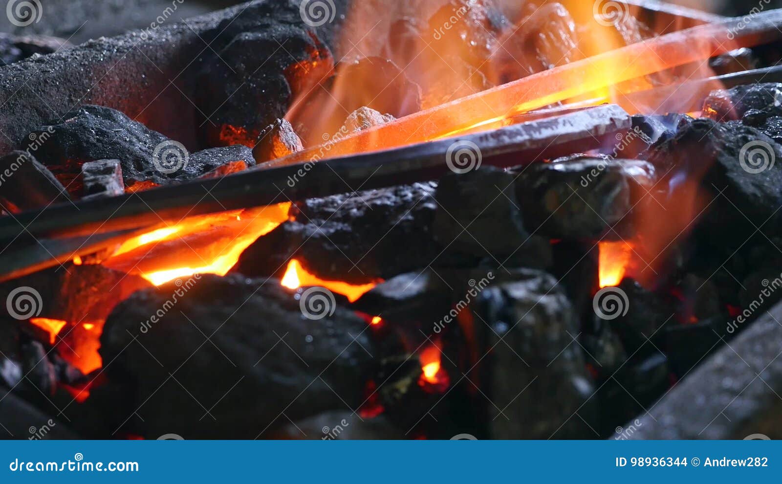 Coal with Burning Fire and Iron Stock Photo - Image of glowing, fusion ...