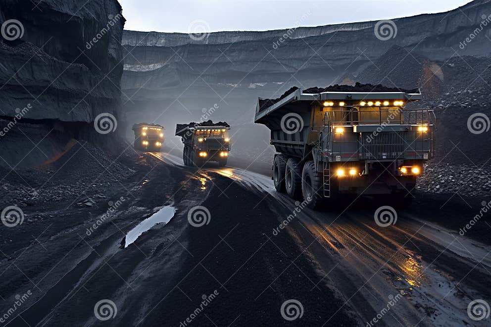 Coal Dump Trucks in an Open Cut Coal Mine. Generative AI Stock ...