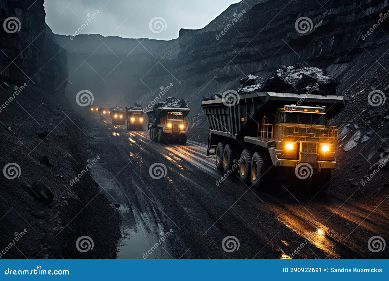 Coal Dump Trucks in an Open Cut Coal Mine. Generative AI Stock ...