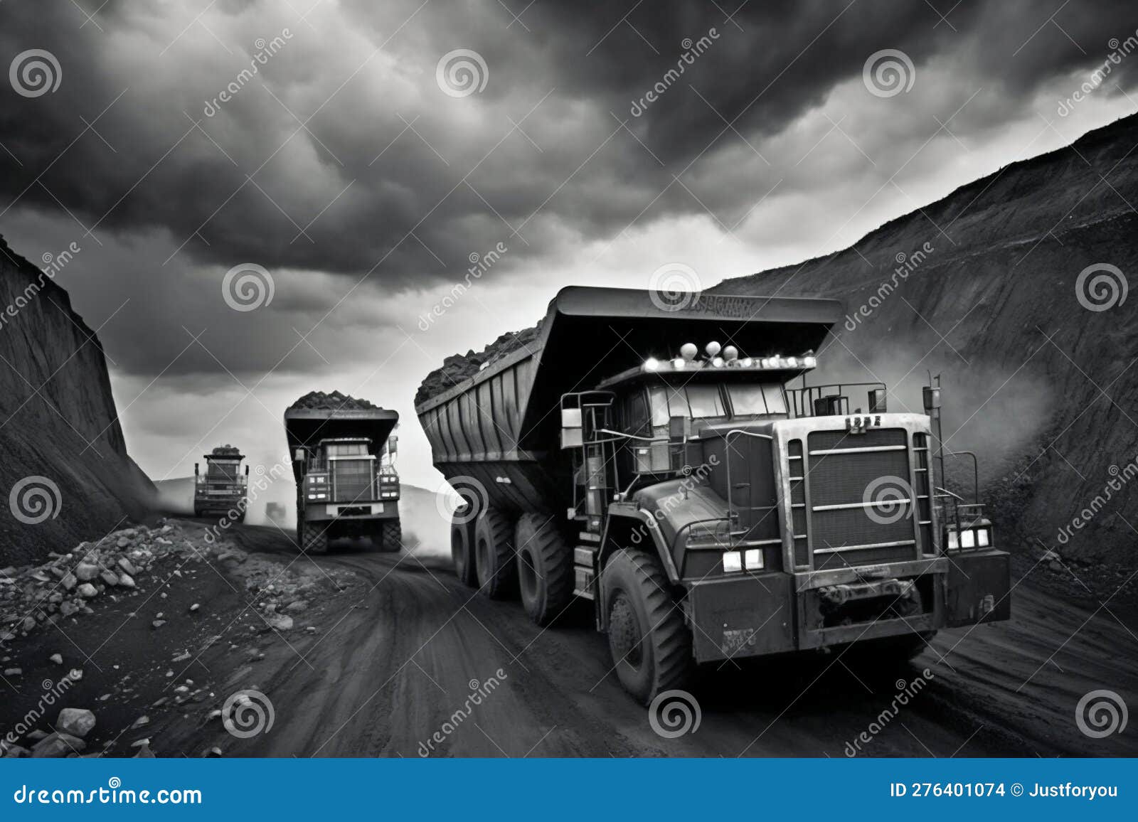 Coal Dump Trucks in an Open Cut Coal Mine. Generative Ai Stock ...