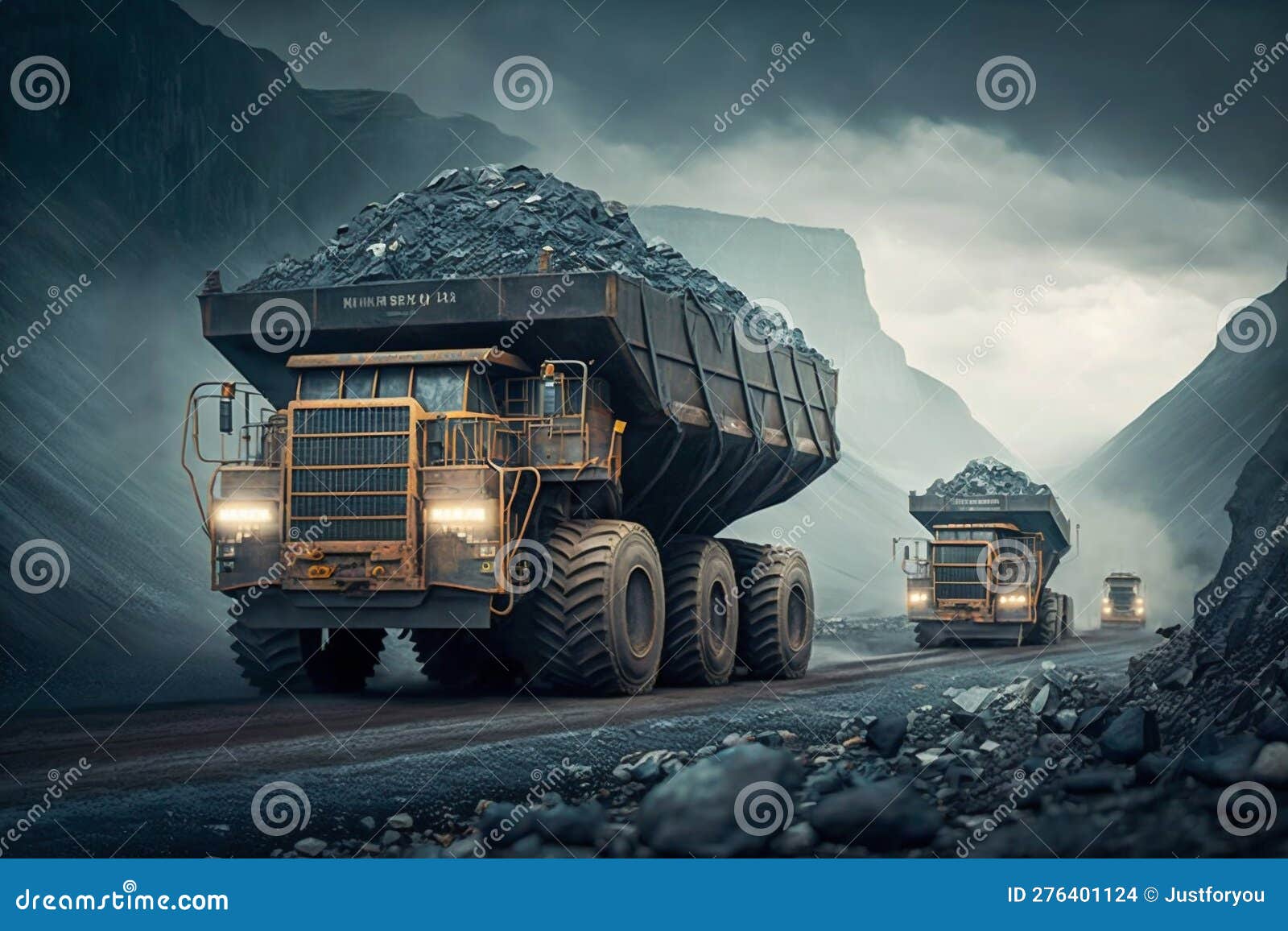 Coal Dump Trucks in an Open Cut Coal Mine. Generative Ai Stock ...